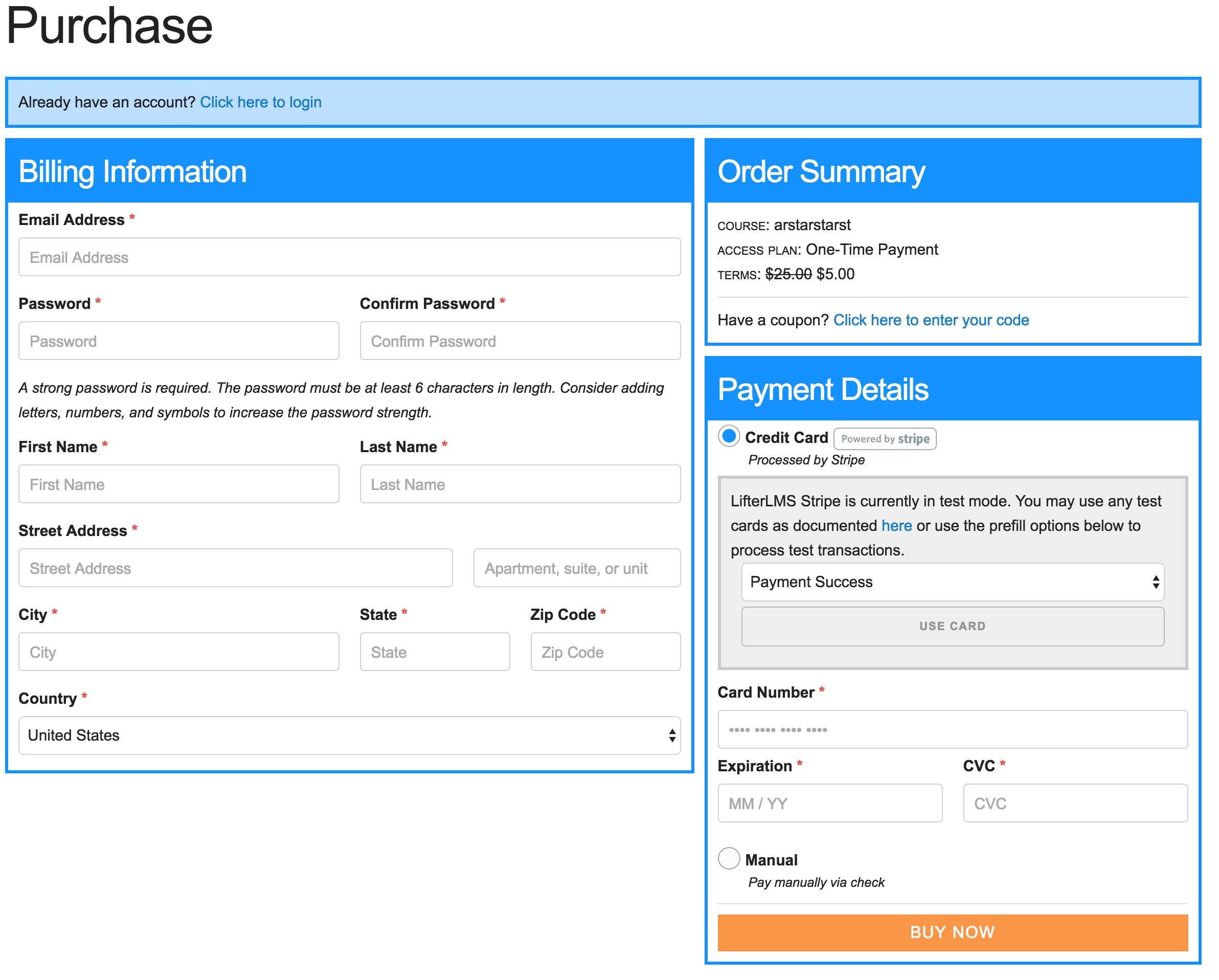 Checkout Screen - LifterLMS